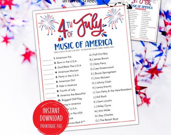 Fourth of July MUSIC OF AMERICA Matching Game July 4th Party Game ...