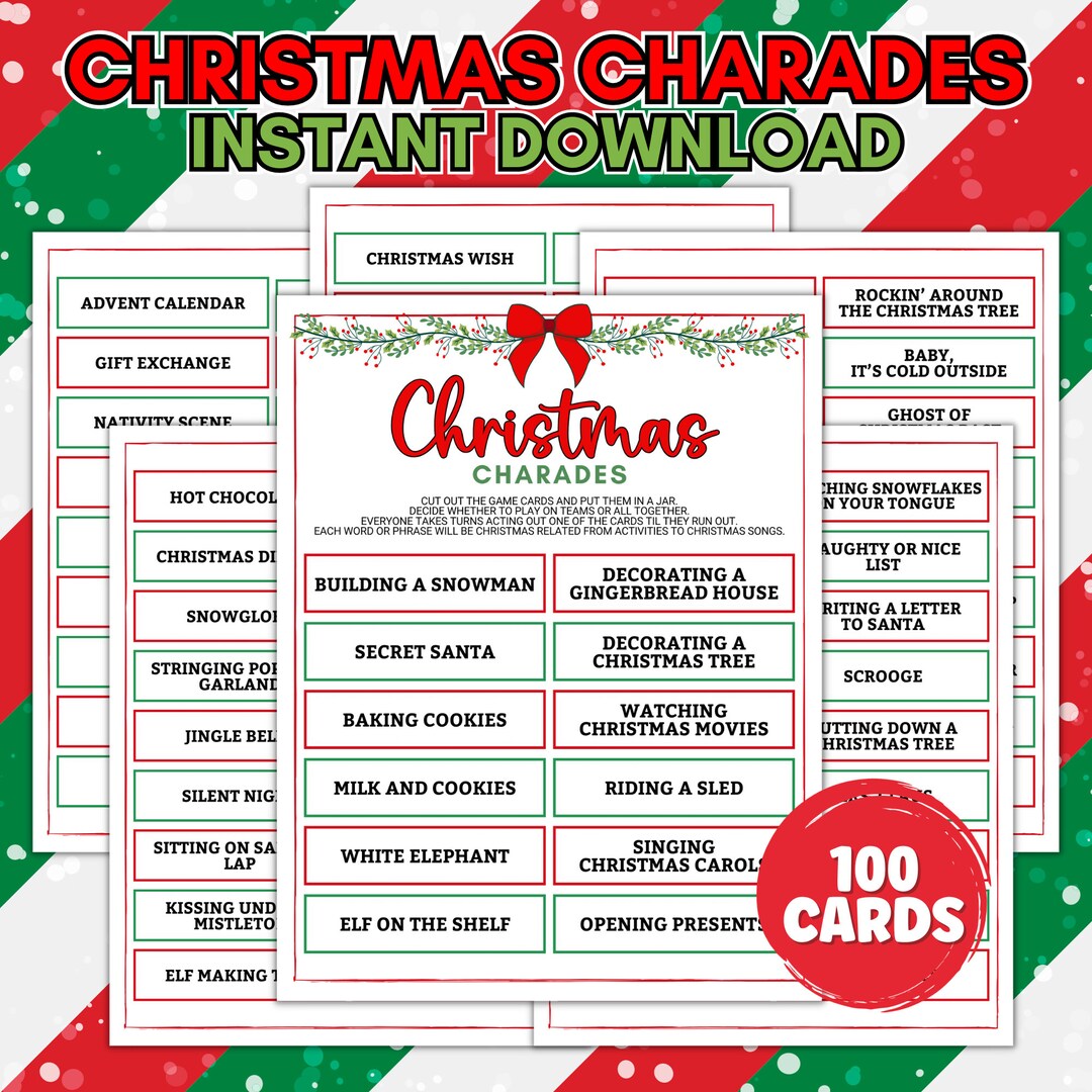 Christmas Charades Printable Game for Kids Adults Family Office Church ...