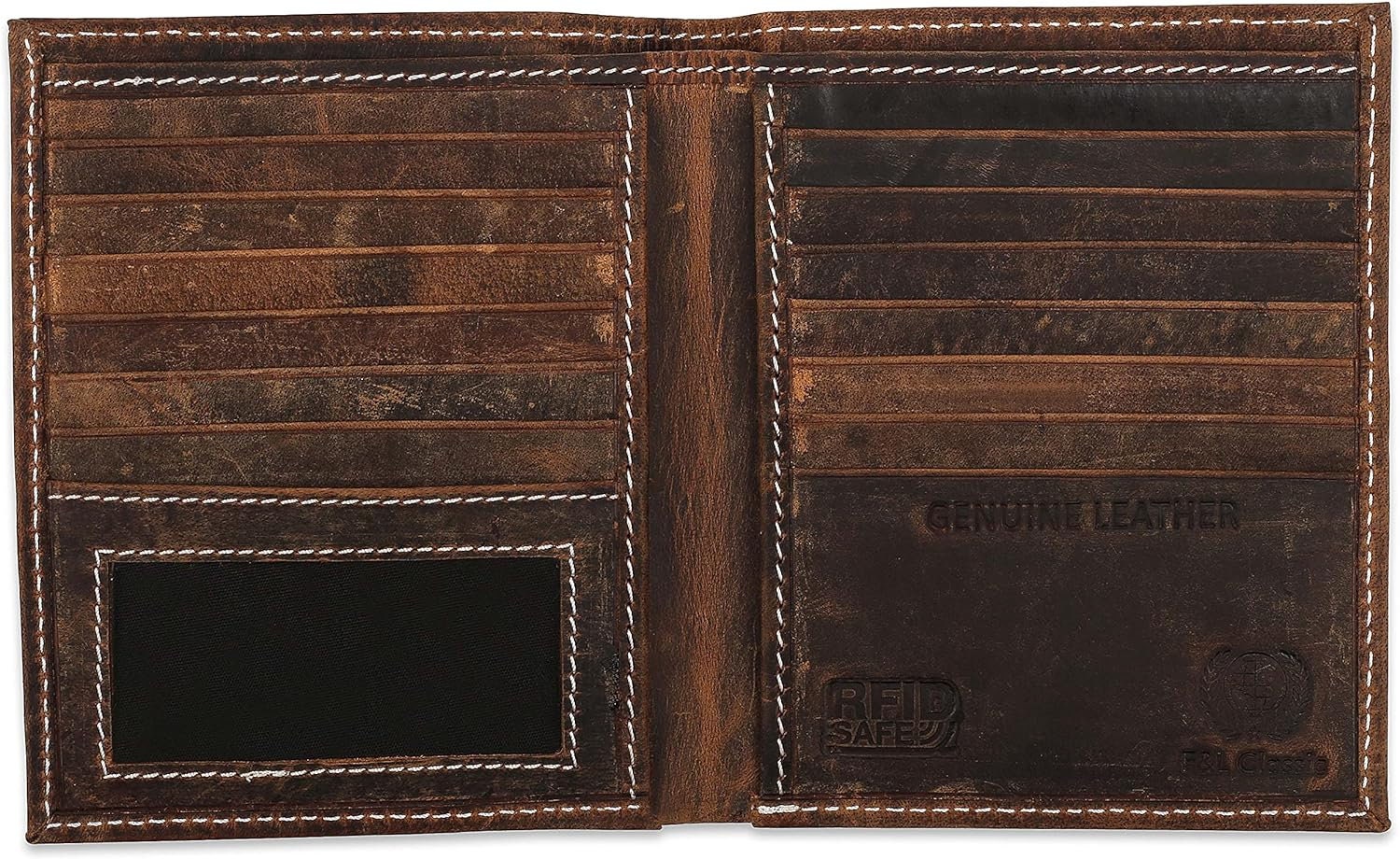 CLASSIC Mens Leather Bi-fold Big Hipster Wallet, 13 Credit Card Slots ...