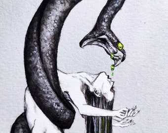 shop discount store Slither - Watercolor Snake and Woman Painting