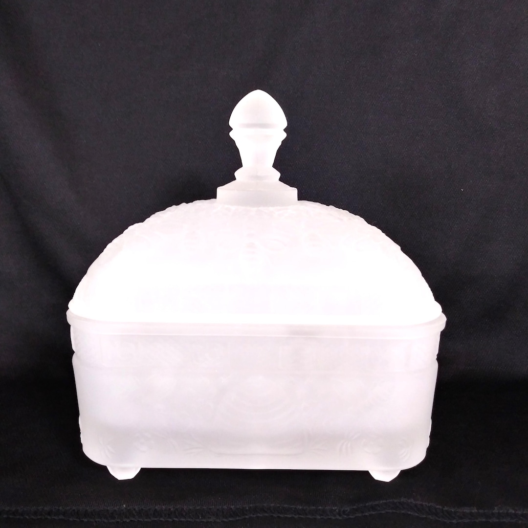 Vintage Frosted Glass Tiara Exclusive Bee/flower Jewelry Keepsake Box ...