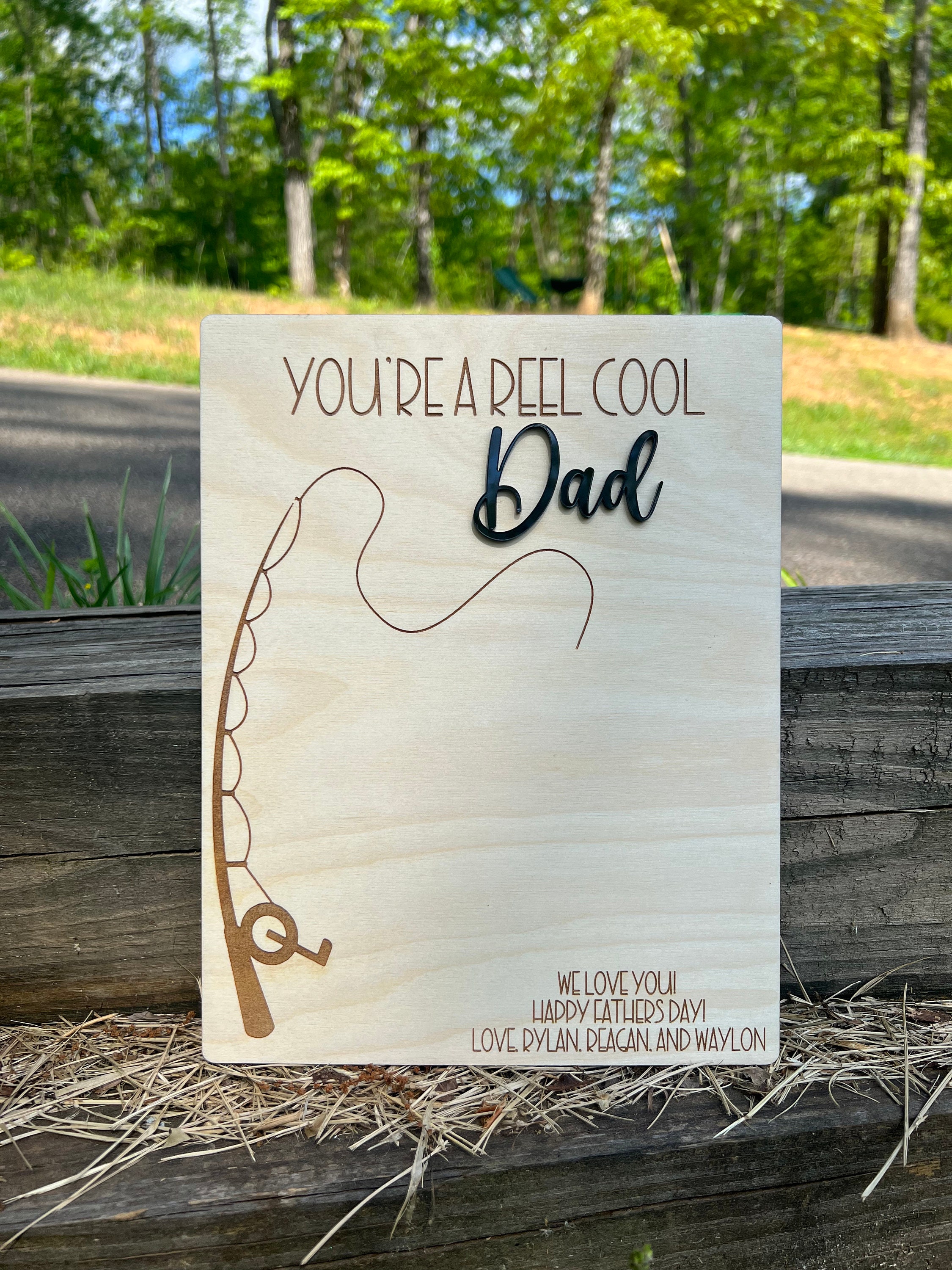 Fathers Day Reel Cool Dad Wood Gift Personalized Hand Print - Etsy