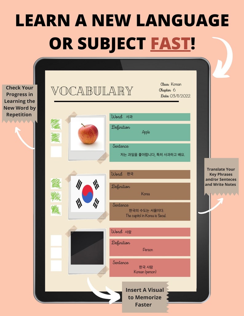 Active Recall, Digital Voca Study Note, Vocabulary Note, Language Learning, Study Note ...