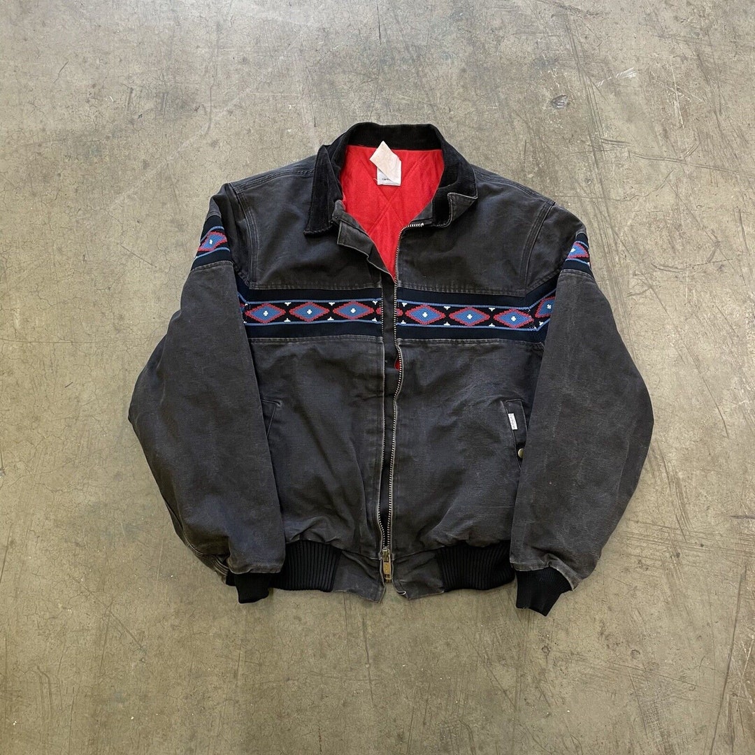 Carhartt Aztec Jacket Quilt Lined Full-zip Bomber Coat Black - Etsy