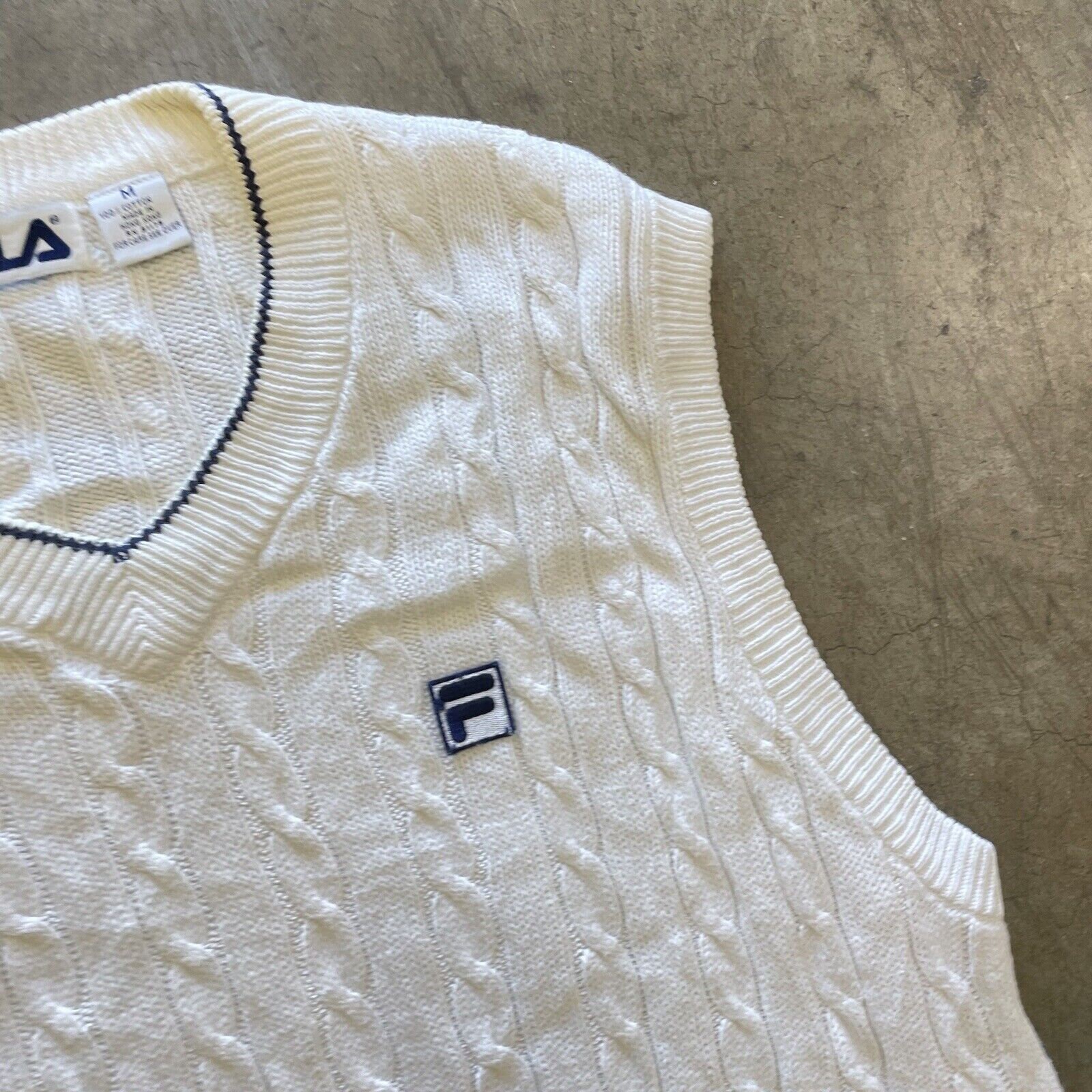 Fila Vest Jumper Tennis Crest 90s Cable Knit Knitted Sweater - Etsy