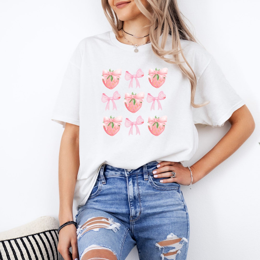 Pink Bows Cute Coquette Strawberry Y2k Clean Girl Aesthetic Strawberry ...