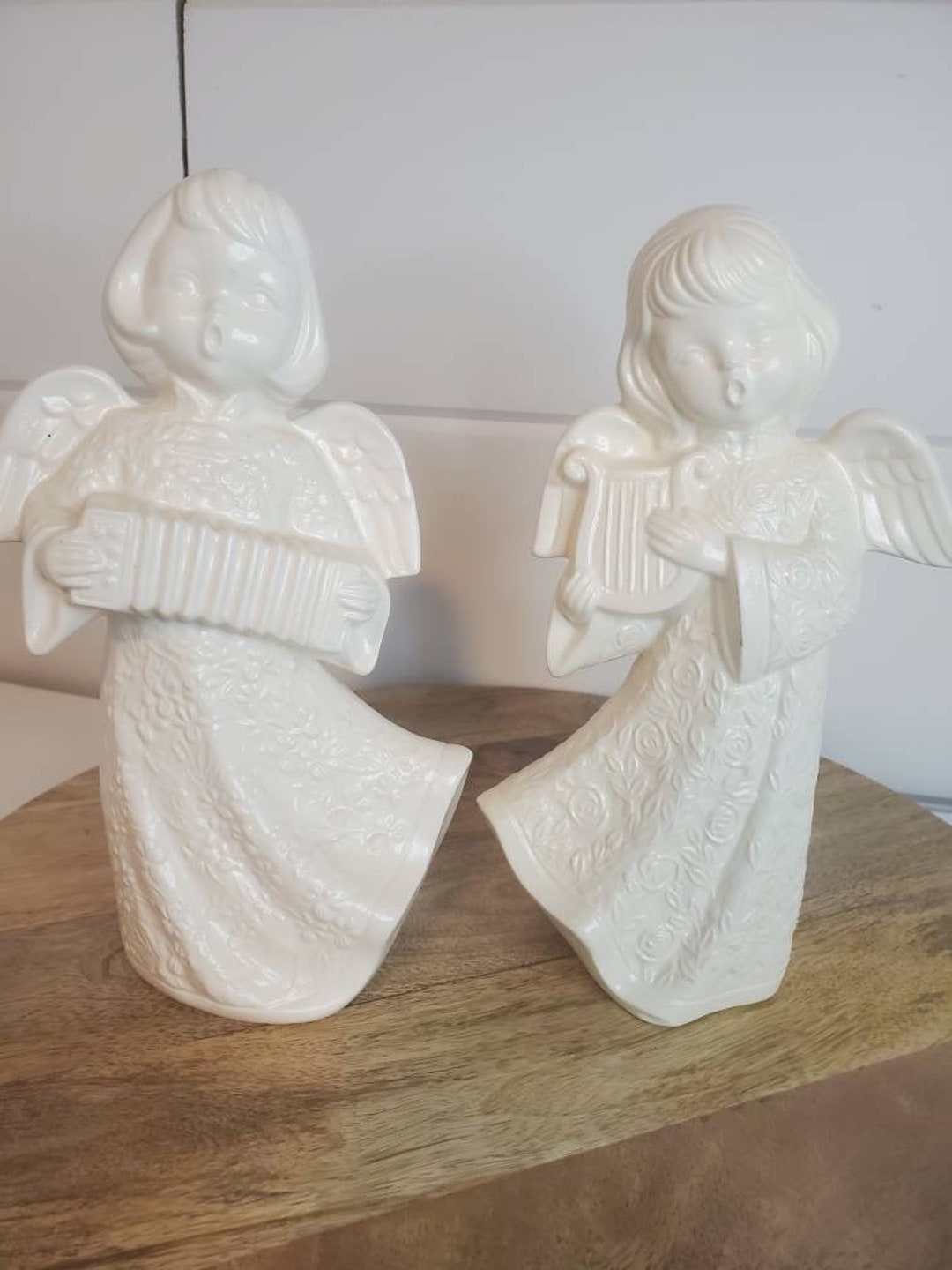 Vintage Ceramic Angel Set 8" Figurines - Etsy