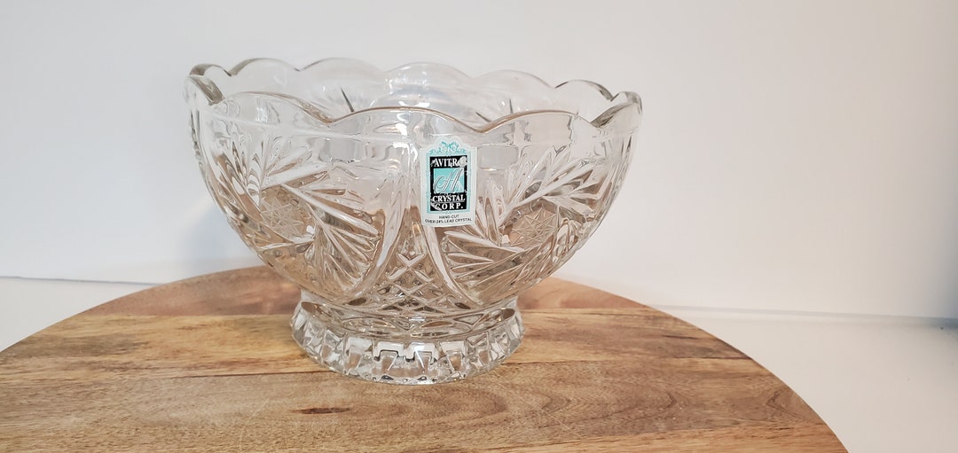Avitra Crystal Serving Footed Bowl, Heavy Clear Glass, Pin-wheel Design ...