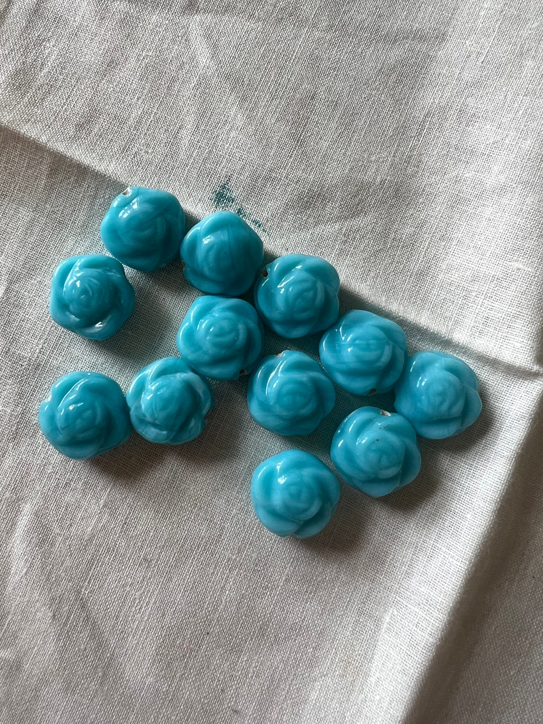6 Vintage Turquoise Blue Rose Flower Pressed Glass Focal Beads - Etsy