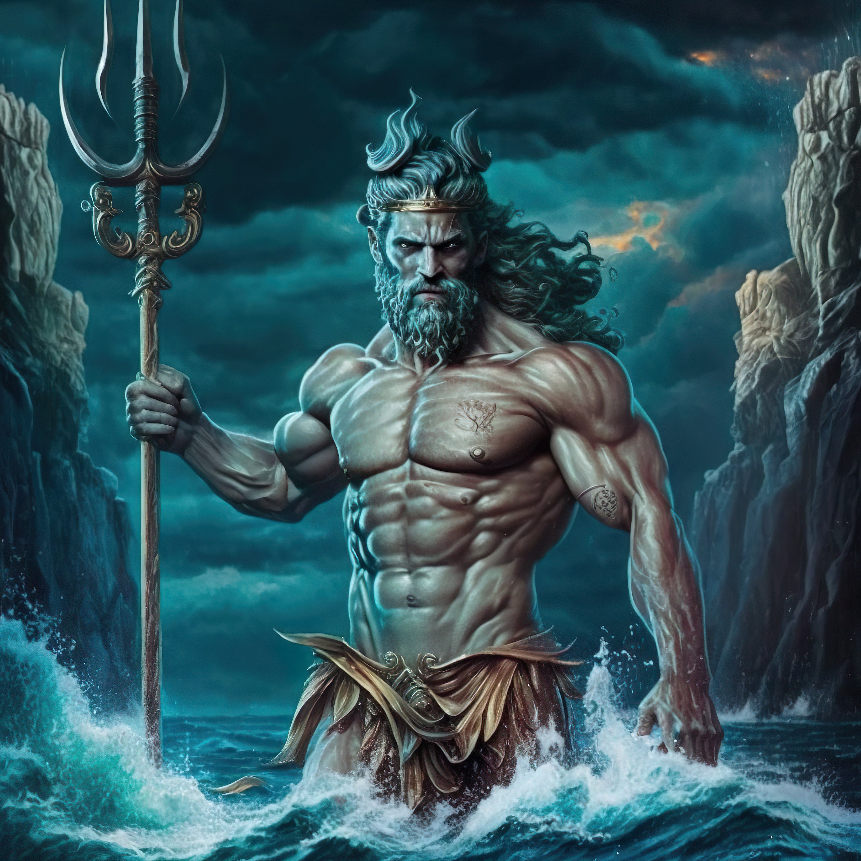 Greek God Poseidon Art 4k Etsy UK