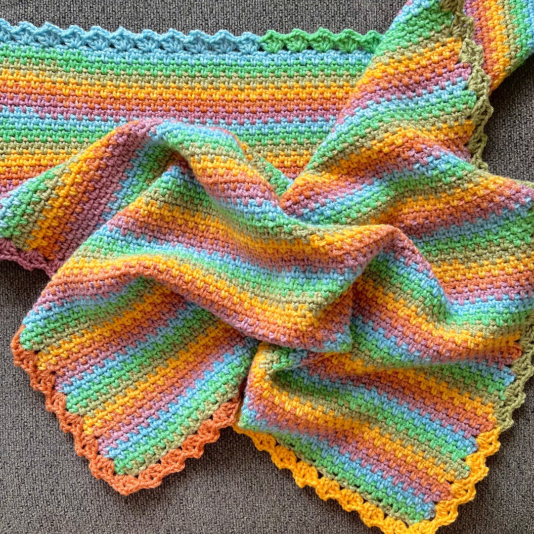 Crochet Moss Stitch Baby Blanket Pattern: Baby Joe's Colorful Stripes ...