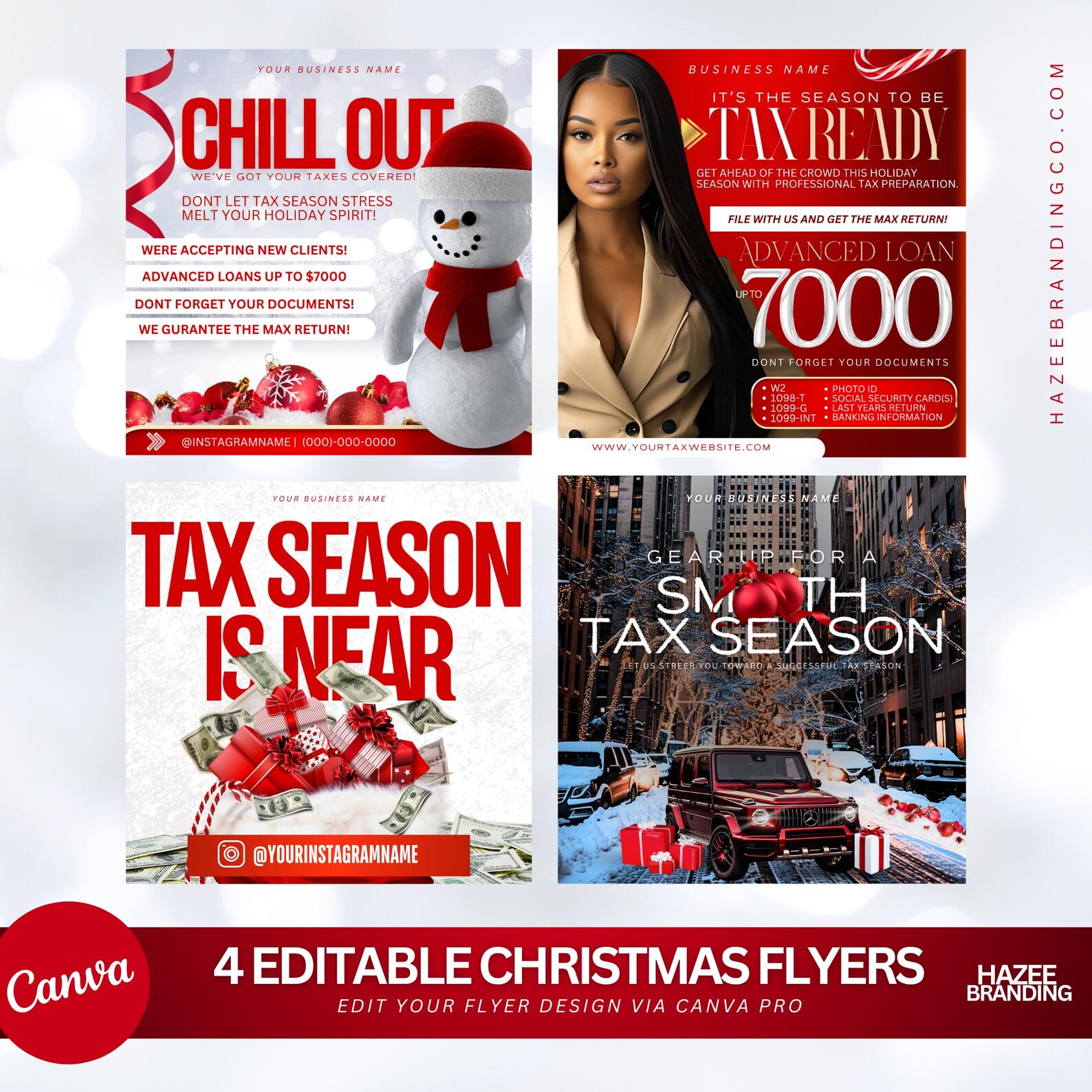 4 Christmas Tax Prep Bundle, Tax Professional, Tax Prep Flyer, Tax ...