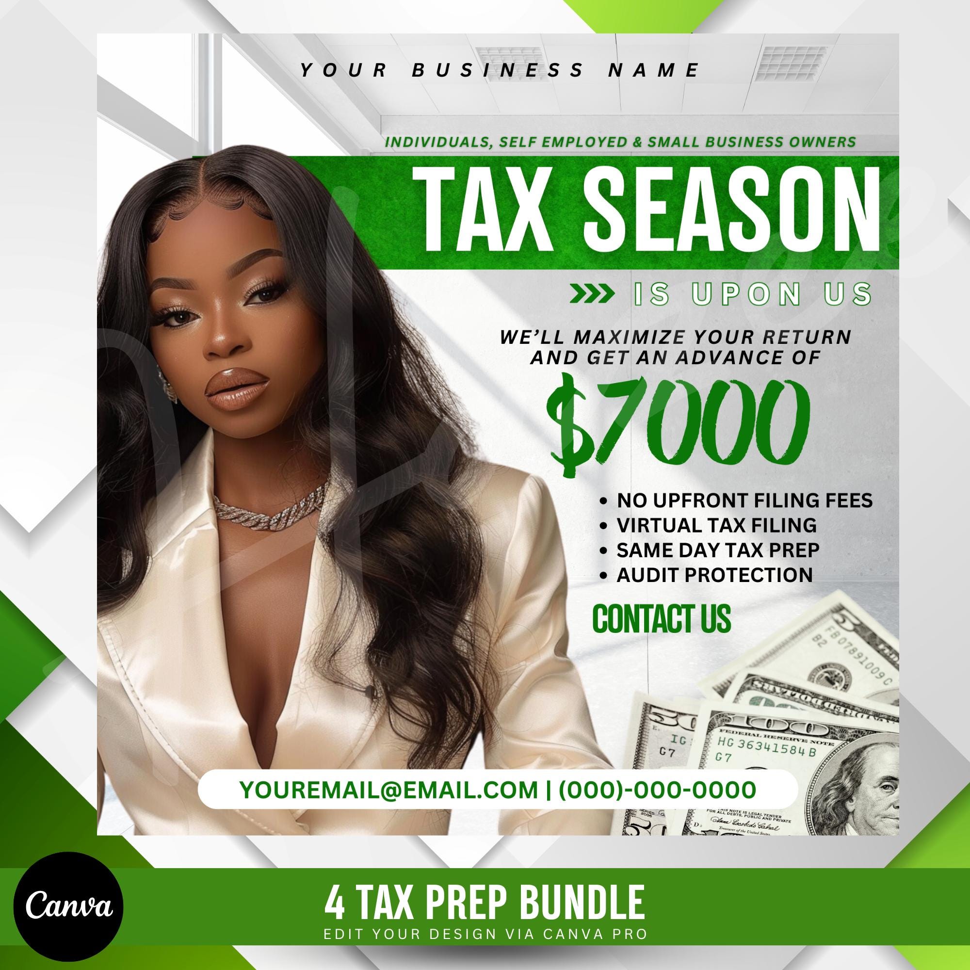 4 Green Tax Prep Bundle, Tax Prep Flyer, Tax Professional, Tax Season ...