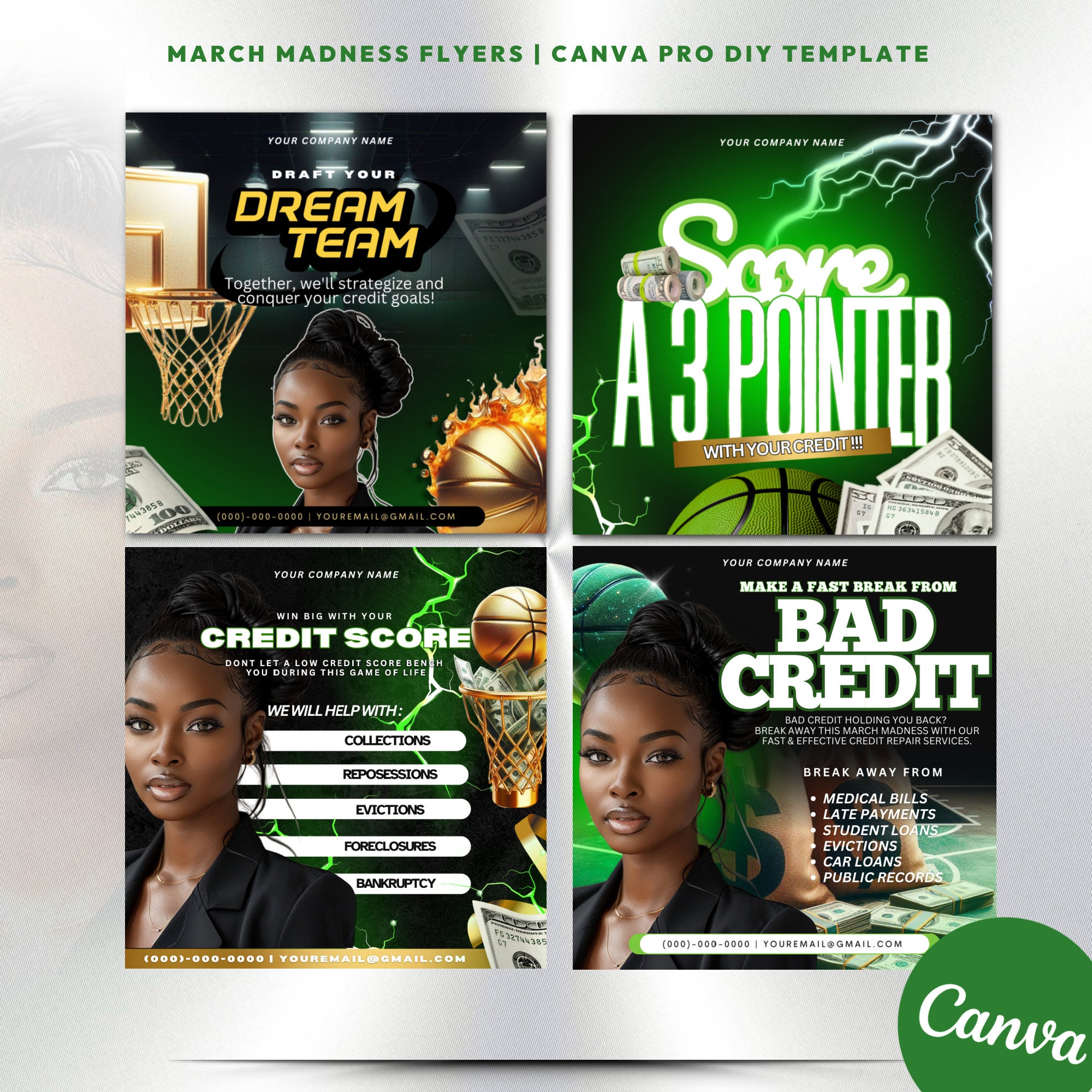 4 March Madness Credit Repair Flyers, Credit Restoration Templates, DIY ...