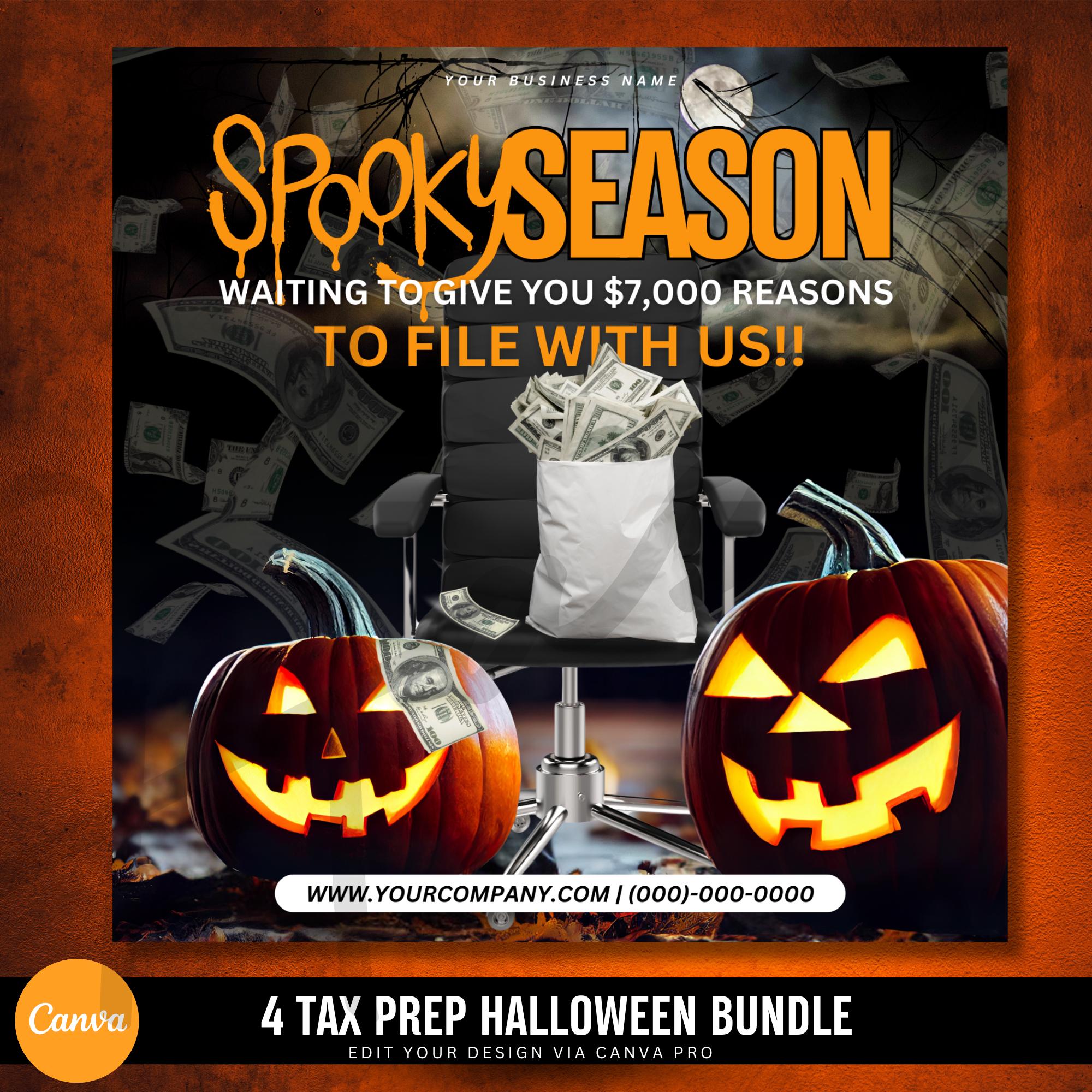4 Halloween Tax Professional Templates | Tax Prep Flyer | Tax Season ...