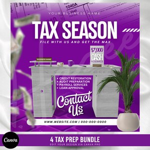4 Purple Tax Prep Flyers, Tax Prep, Tax Prep Flyer Bundle, Tax ...