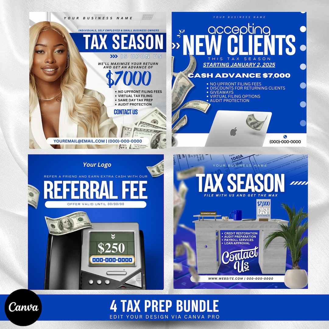 4 Blue Tax Prep Flyers, Tax Season, Tax Professional, Tax Flyer ...