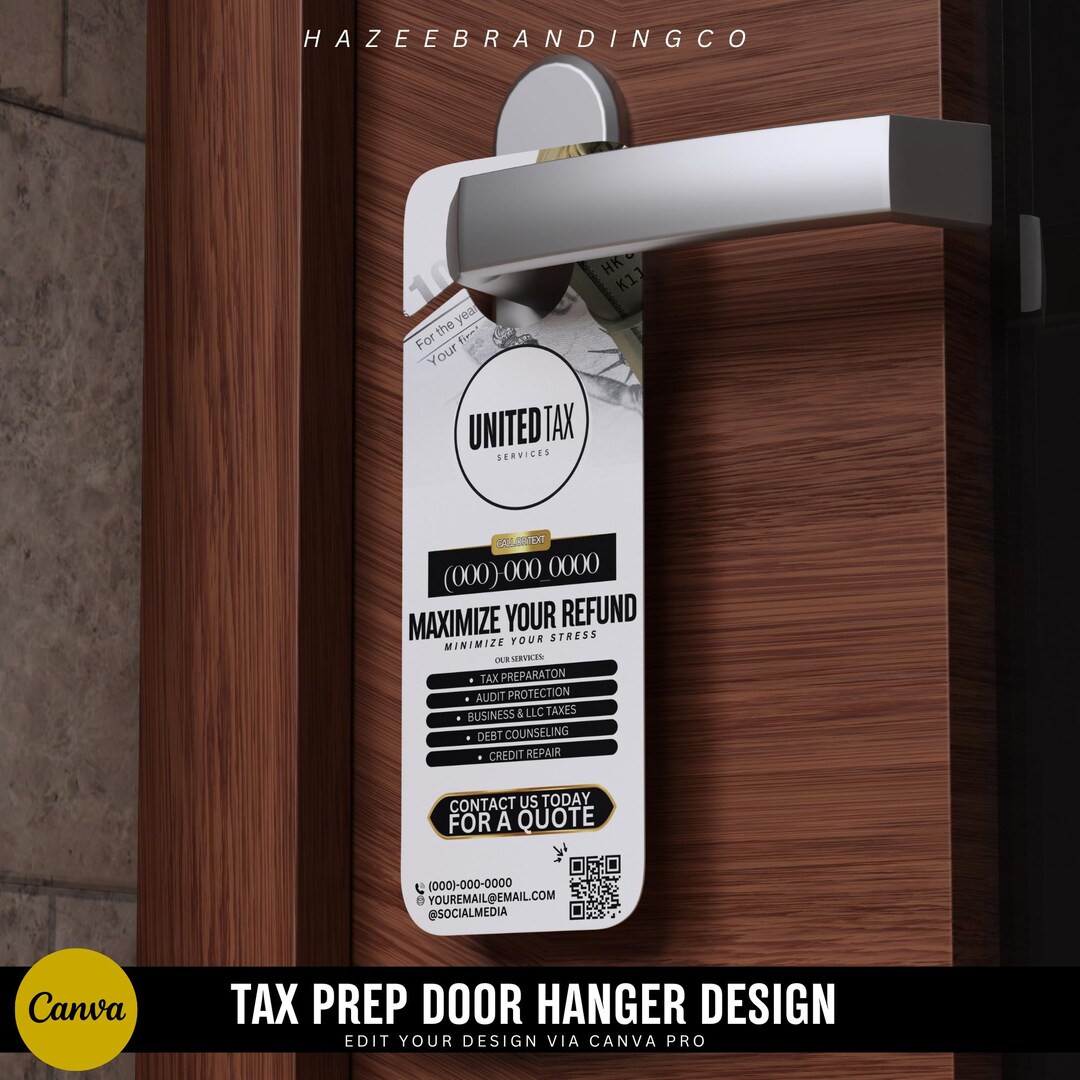 Door Hanger Black & Gold Tax Prep Services DIY Door Hanger | Tax ...