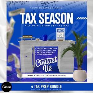 4 Blue Tax Prep Flyers, Tax Season, Tax Professional, Tax Flyer ...