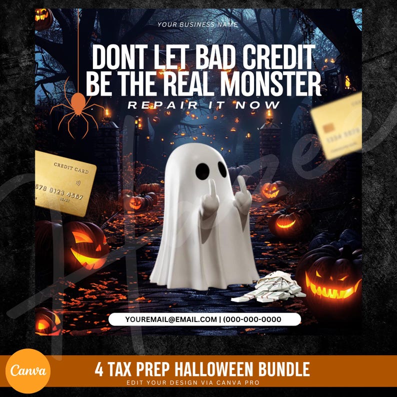 4 Halloween Credit Repair Flyers, Credit Restoration Templates, DIY ...