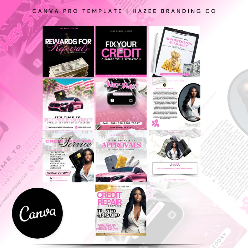 10 Pink Credit Repair Flyers, Credit Restoration Templates, DIY Social ...