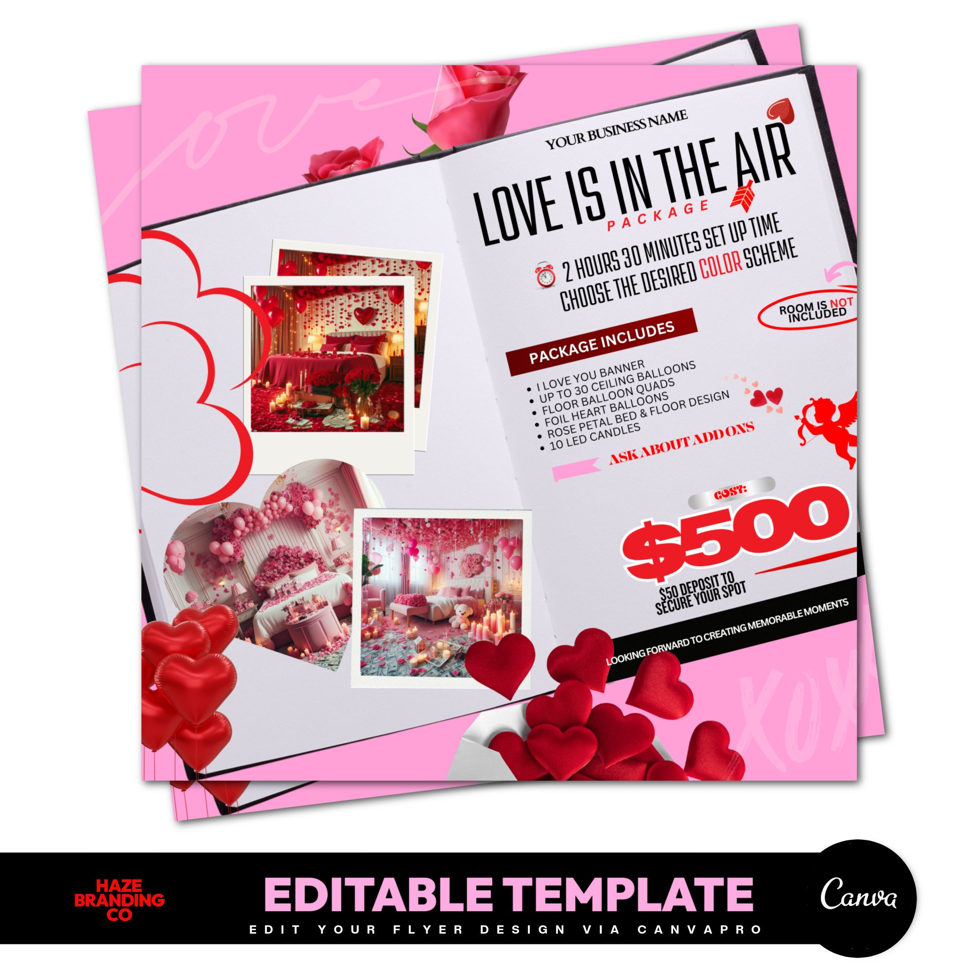 Romantic Hotel Decor Flyer, Party Rentals Flyer, DIY Flyer Template ...