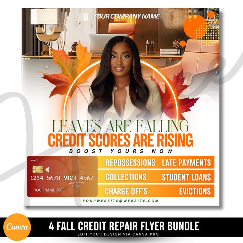 4 Fall Credit Repair Flyers, Credit Restoration Templates, DIY Flyer ...