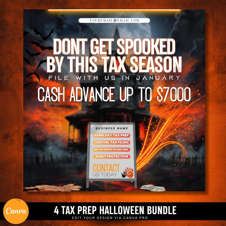 4 Halloween Tax Professional Templates | Tax Prep Flyer | Tax Season ...