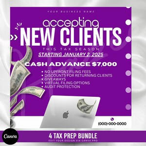 4 Purple Tax Prep Flyers, Tax Prep, Tax Prep Flyer Bundle, Tax ...