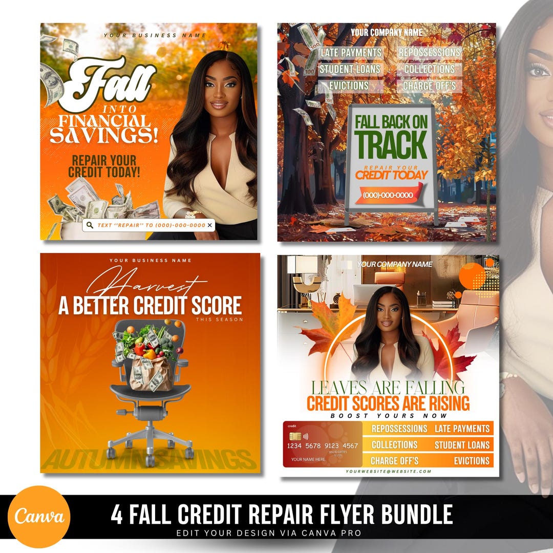 4 Fall Credit Repair Flyers, Credit Restoration Templates, DIY Flyer ...