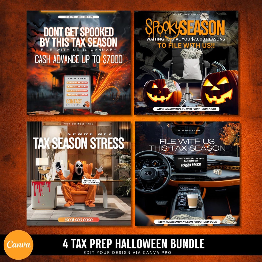 4 Halloween Tax Professional Templates | Tax Prep Flyer | Tax Season ...