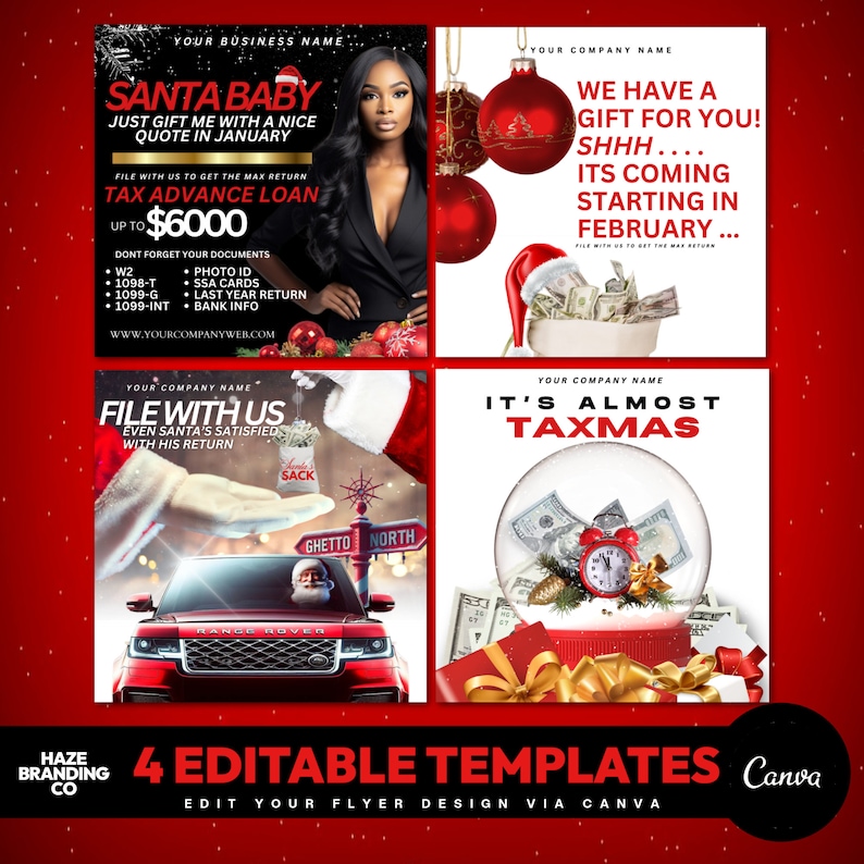 4 Christmas Tax Prep Bundle, Tax Prep, Tax Prep Flyer, Tax Flyer ...