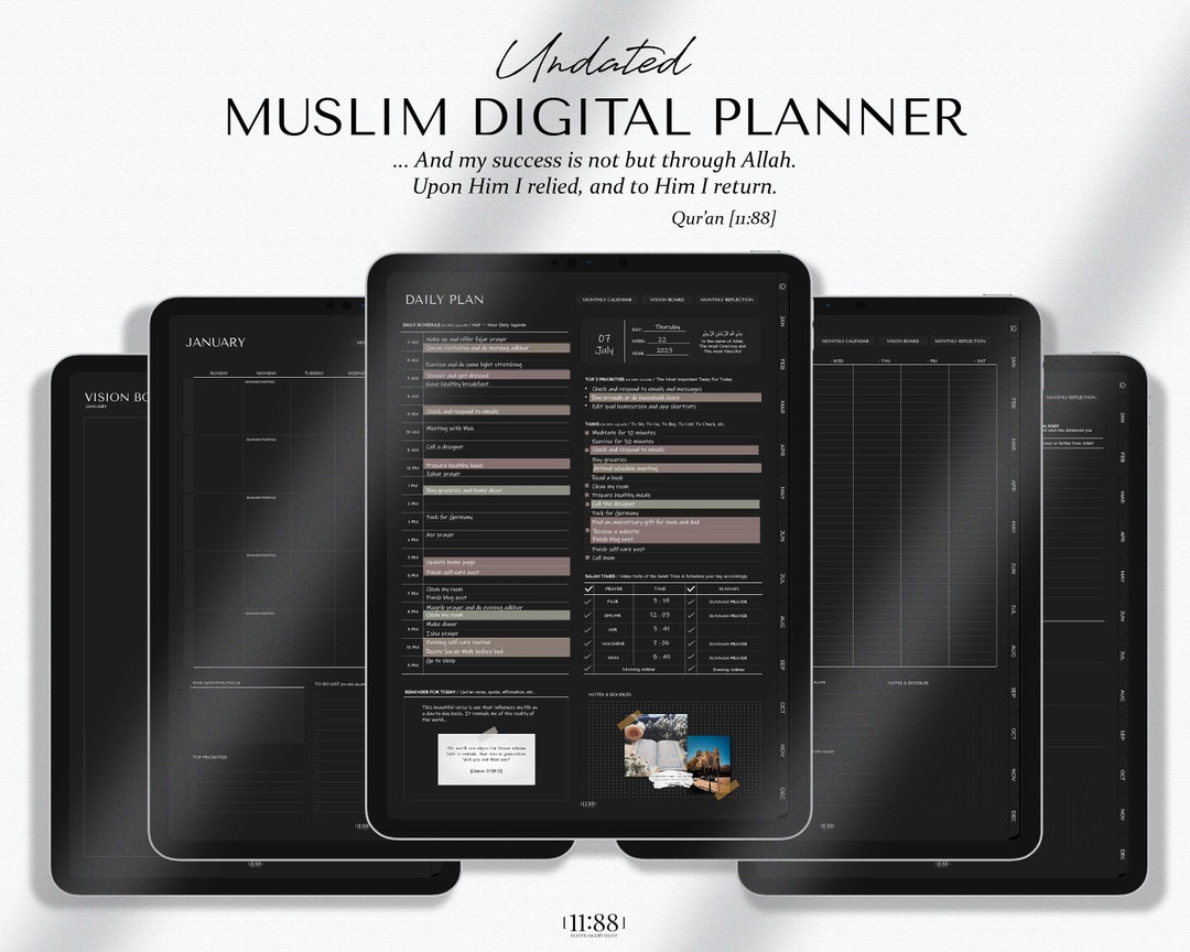 Muslim Planner 2024 | Undated Muslim Digital Planner | Portrait Dark ...