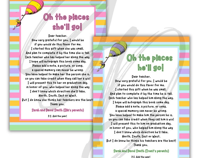 Oh the Places You'll Go Instruction Card, Teachers Sign Book - Etsy
