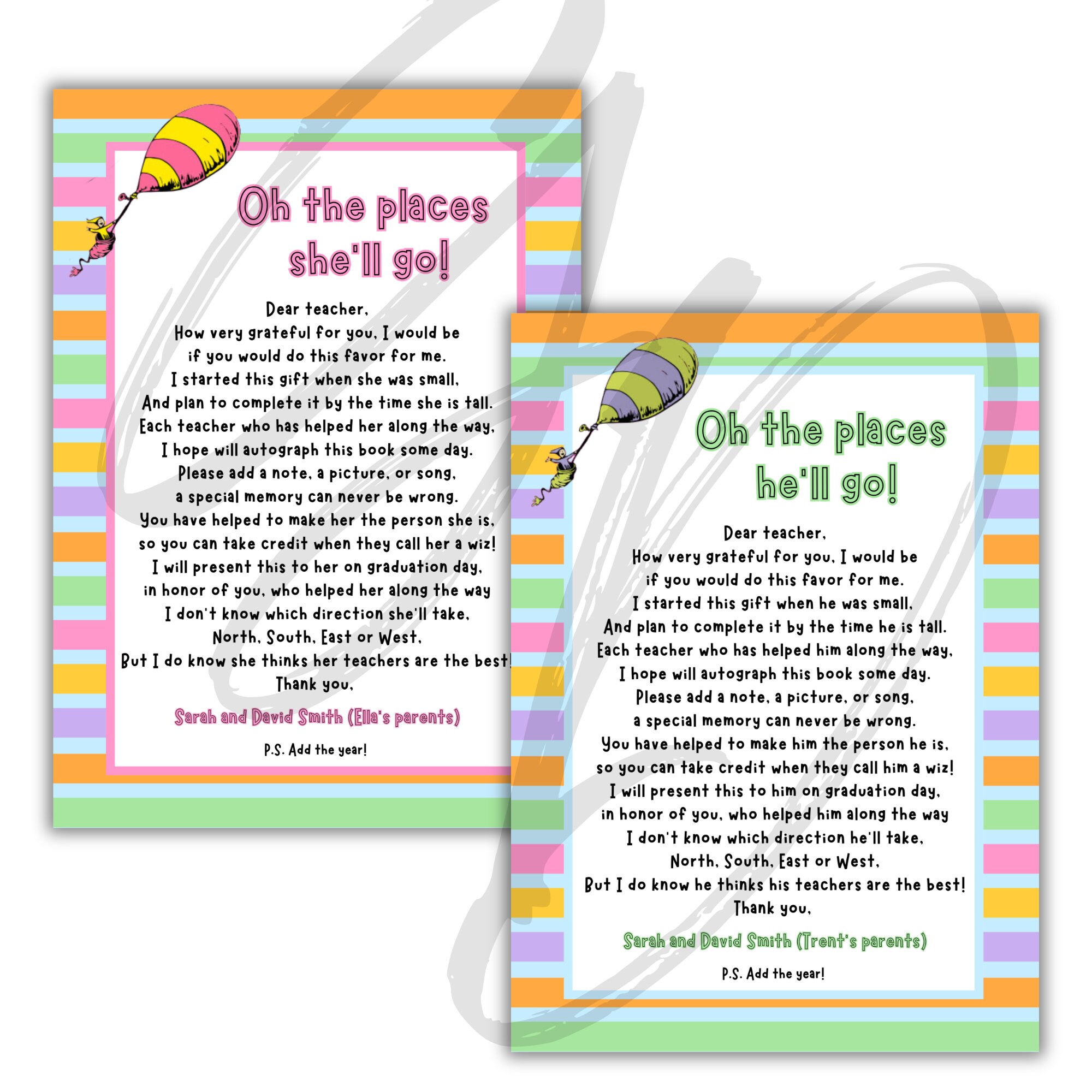 Oh the Places You'll Go Instruction Card, Teachers Sign Book - Etsy