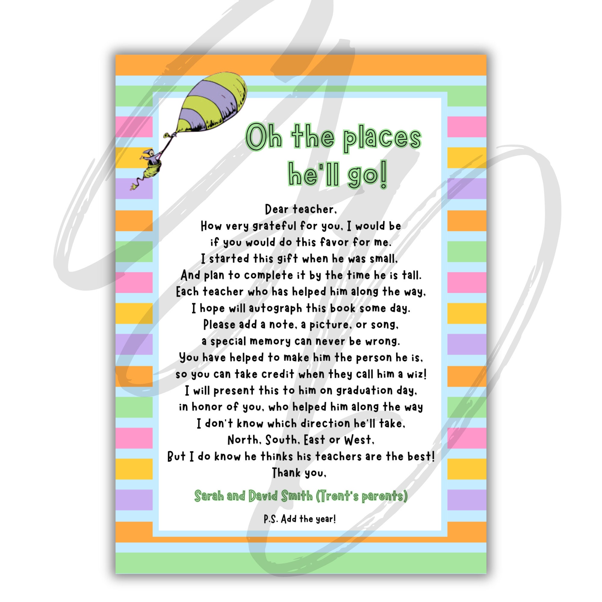 Oh the Places You'll Go Instruction Card, Teachers Sign Book - Etsy