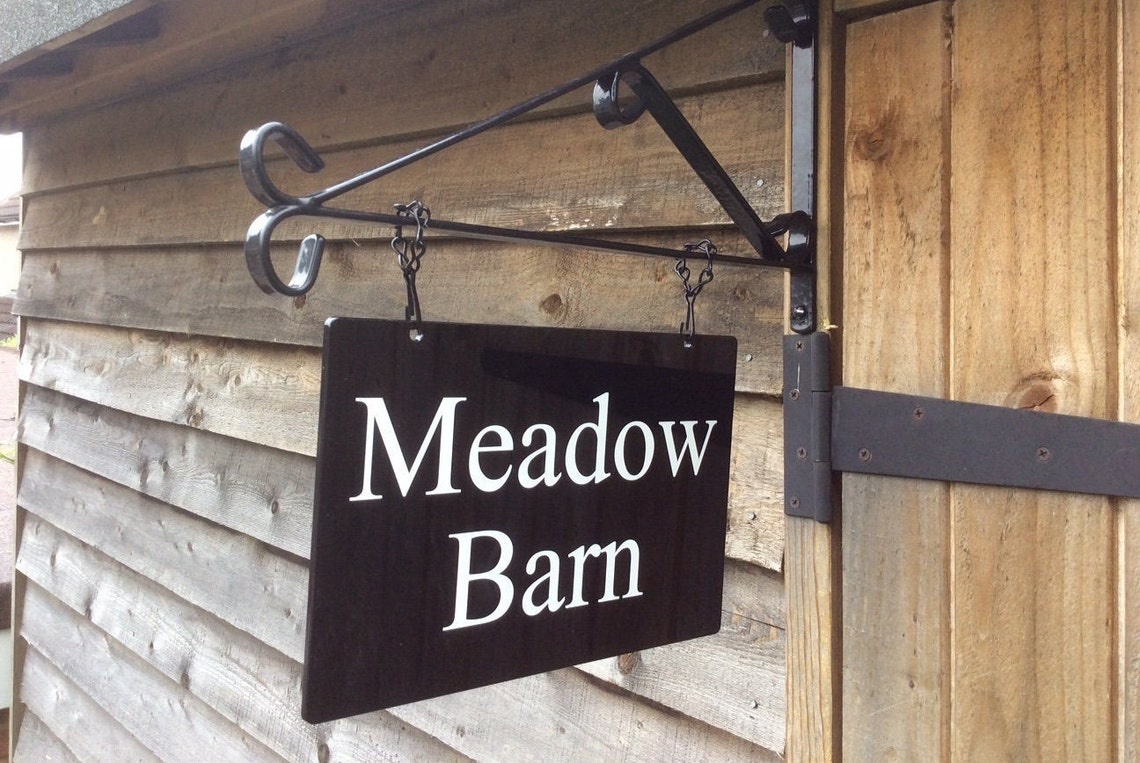 Personalized Hanging House Sign: Double Sided Plaque With Bracket ...