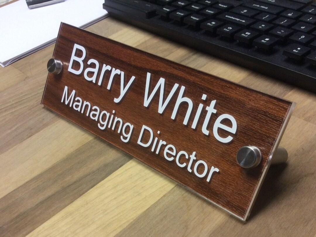 Personalised Dark Wood Effect Desk Name Plate, Custom Sign, Plaque ...