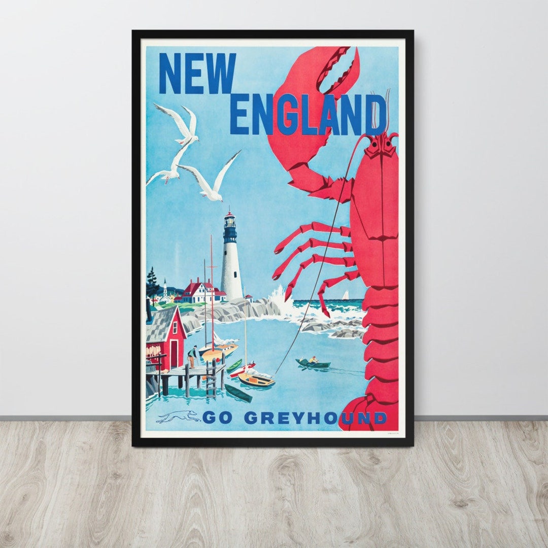 New England Greyhound Bus Travel Poster 1960s Vintage Travel Poster - Etsy