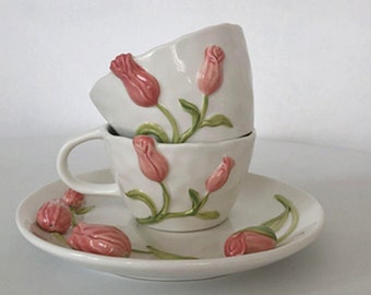 Pink Tulip Tea Set - Etsy