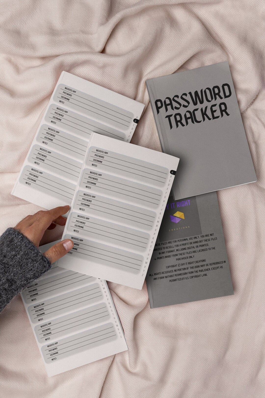 Grey Digital Password Log With Hyperlinked Tabs Password Logbook Keeper ...