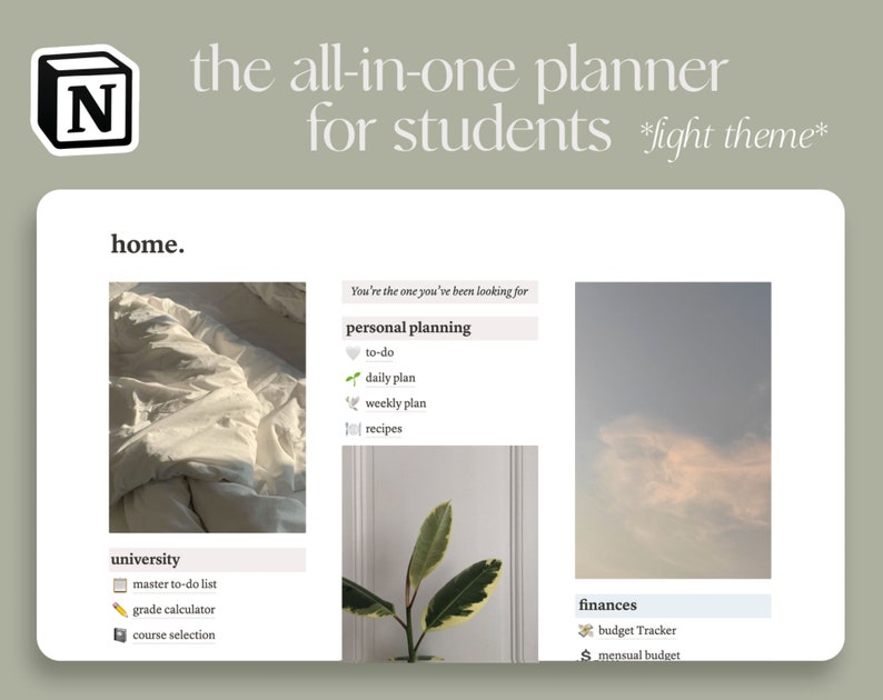 The All-in-one Student Notion Template Customizable Light Aesthetic ...