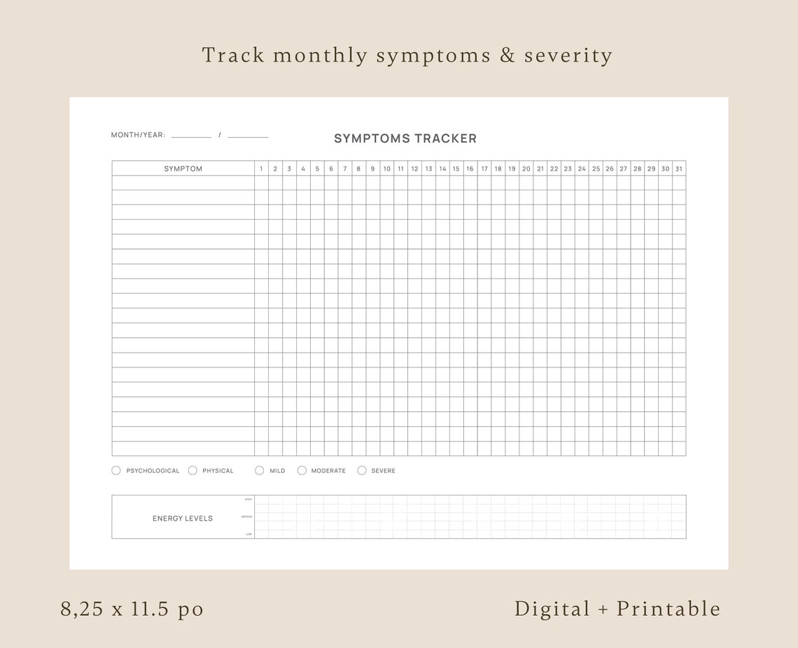 Monthly Symptom Tracker printable & Digital / Track Monthly - Etsy ...