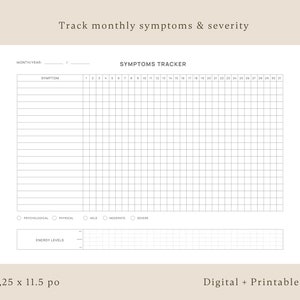 Monthly Symptom Tracker (printable & Digital) / Track Monthly Symptom ...