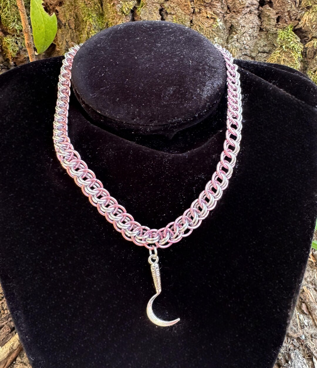 Pink and Silver Sickle Chainmail Necklace - Etsy