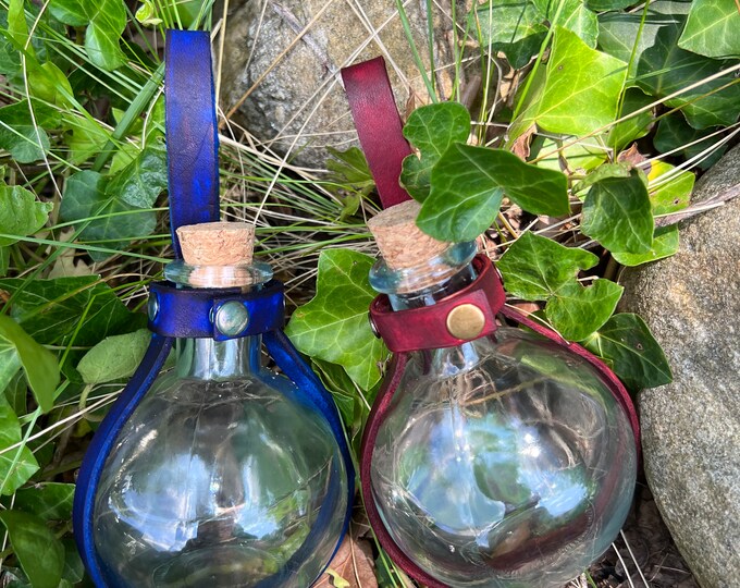 Round Potion Bottles With Leather Straps - Etsy