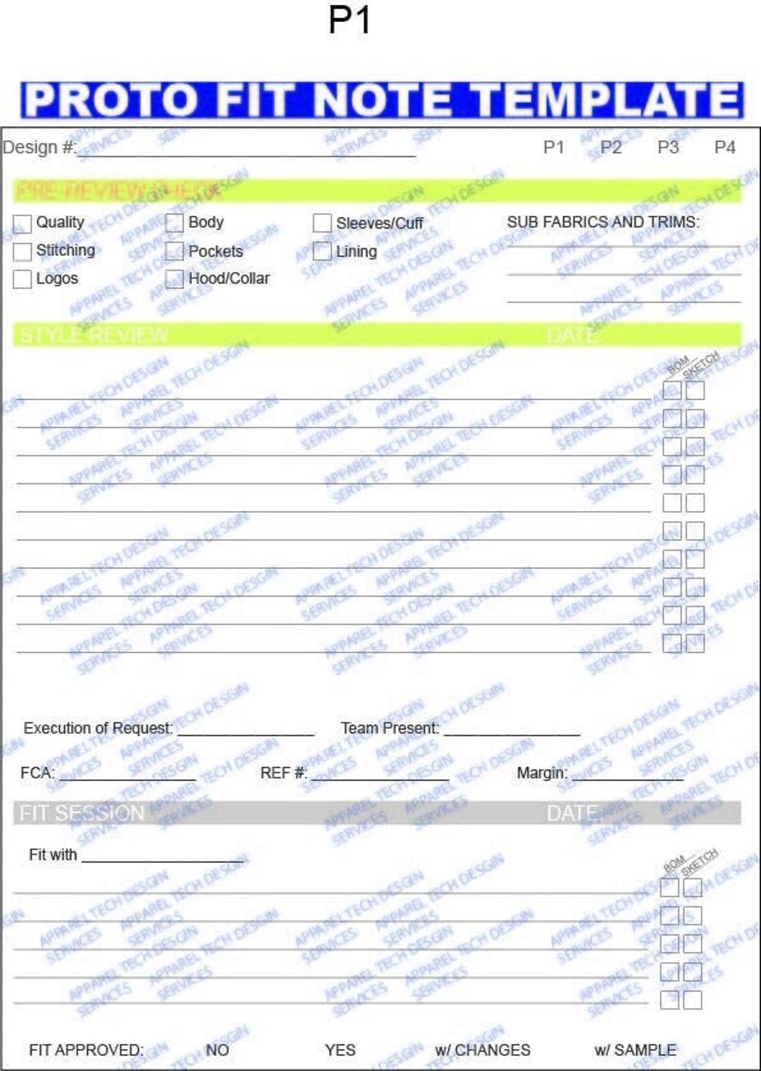 Sample Fit Note Template - Etsy