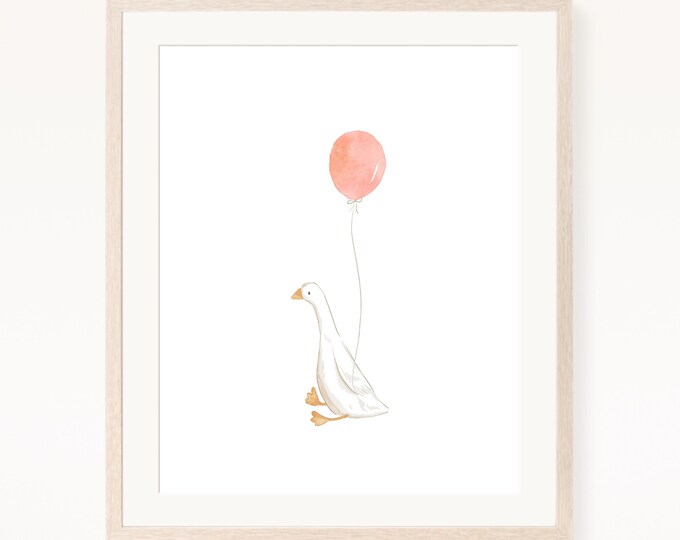 Goose Nursery Wall Art, Goose With Pink Balloon Print, Minimalist Decor ...