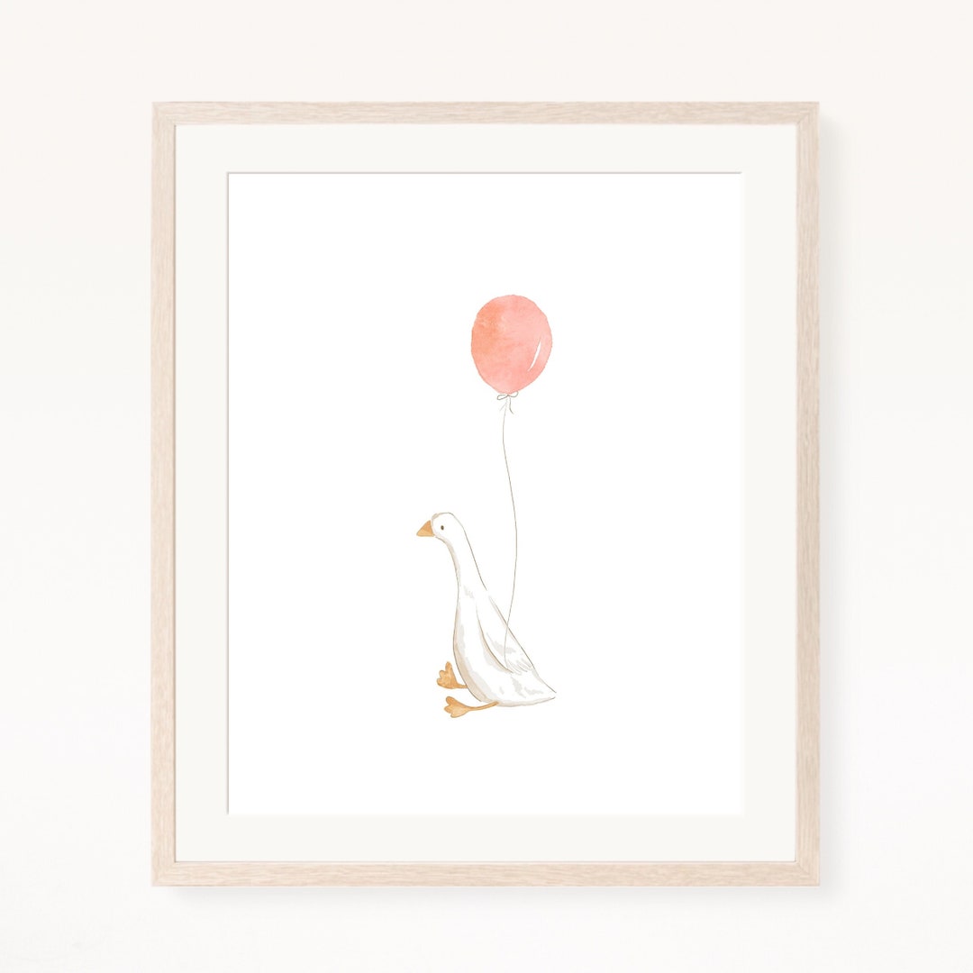 Goose Nursery Wall Art, Goose With Pink Balloon Print, Minimalist Decor ...