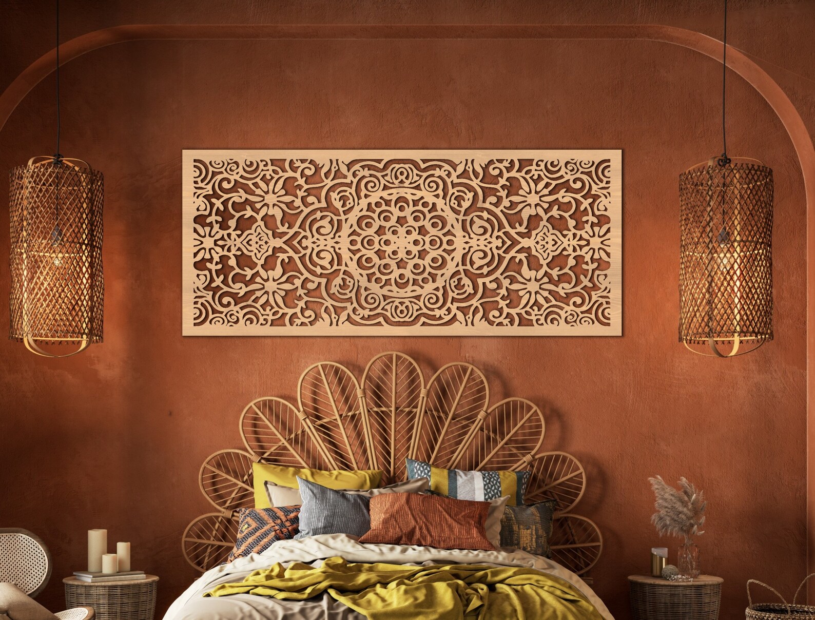 Wall Andalusian Geometric Wall Hanging, Geometric Lattice Panel Décor ...